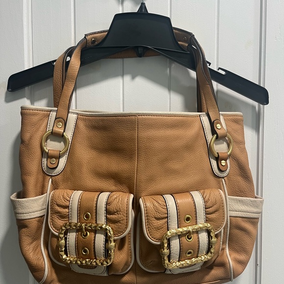 b. makowsky | Bags | B Makowsky Tan Leather Shoulder Bag With Leopard ...